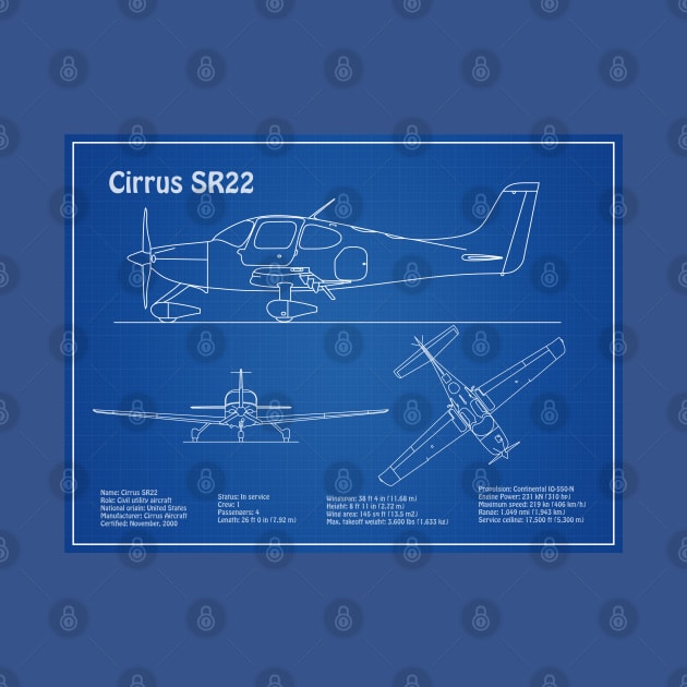 Cirrus SR22 - Airplane Blueprint - AD - Cirrus Sr22 - T-Shirt | TeePublic