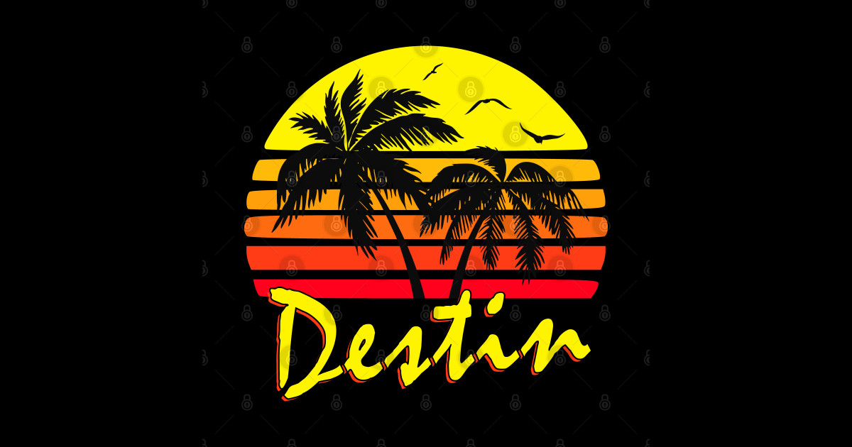Destin Retro Sunset - Destin - Sticker | TeePublic