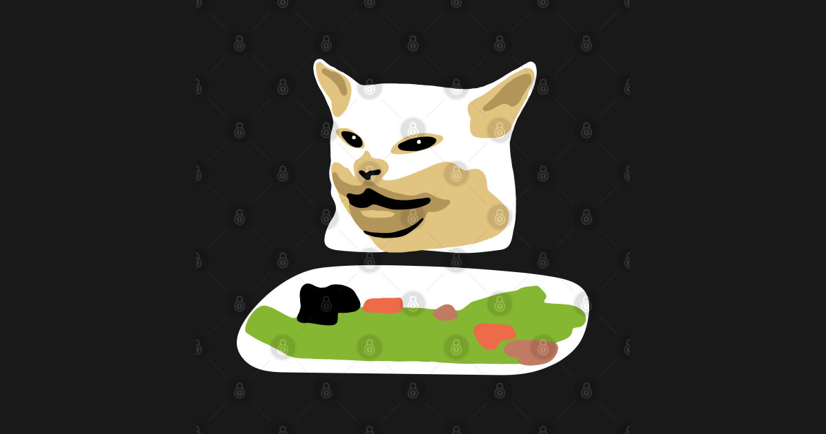 Table Cat Woman Yelling at A Cat Meme - Table Cat - T-Shirt | TeePublic