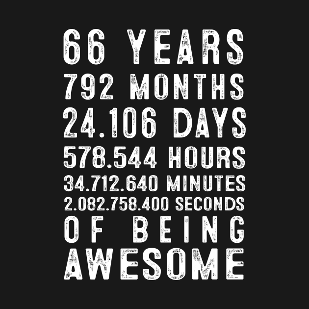 66th Birthday-66 Years 792 Months Of Being Awesome - 66 Years - T-Shirt ...