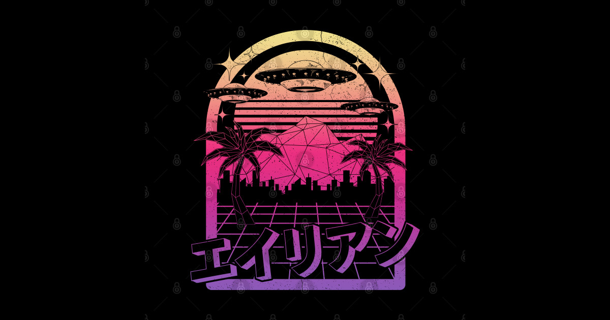 Vaporwave UFO Alien Invasion Gradient - Ufos - Sticker | TeePublic