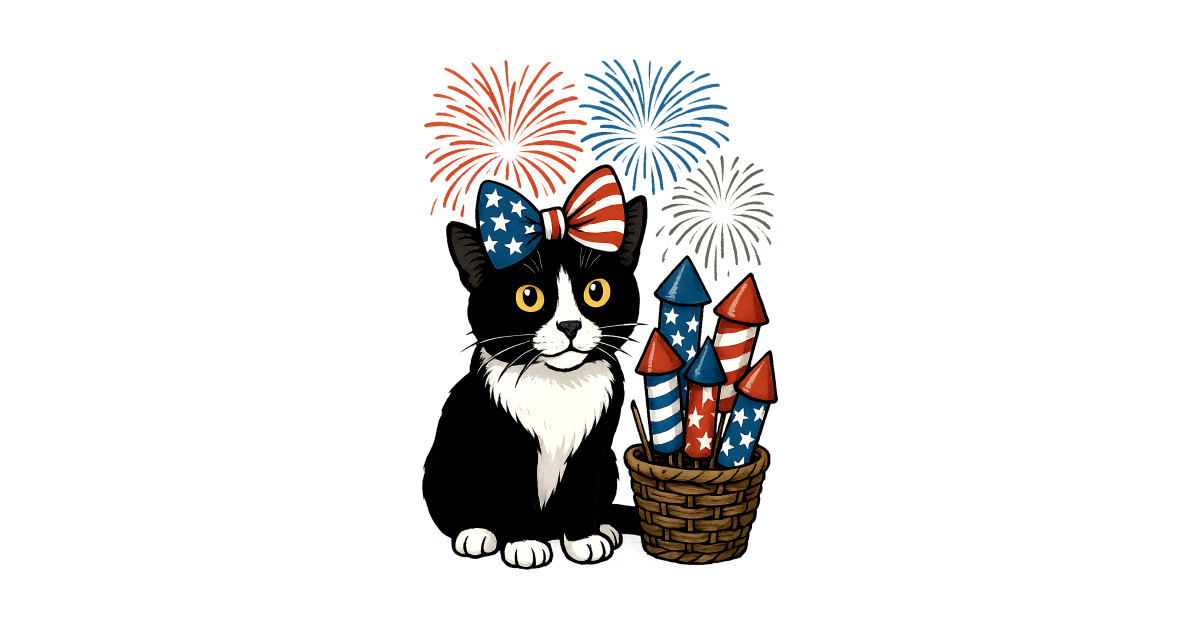 4th Of July Cat and Fireworks Design for Men Women Kids - Fireworks Cat ...
