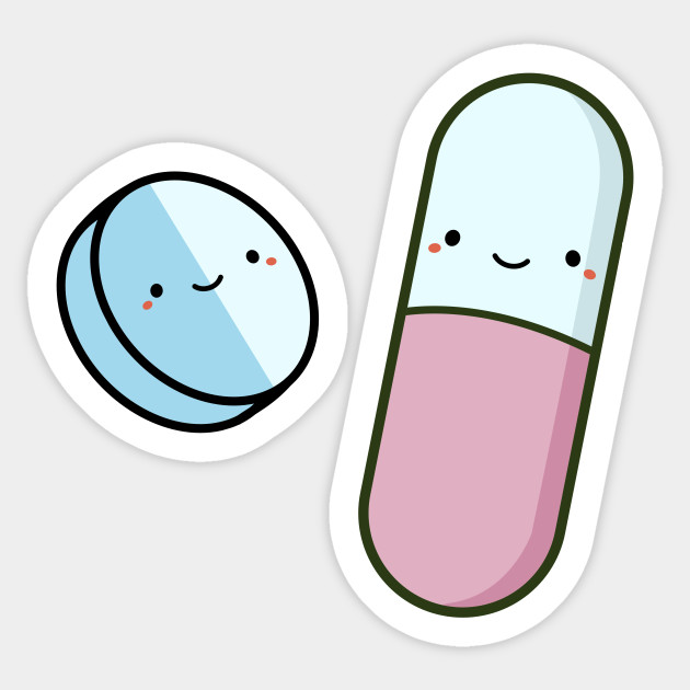 Cute and kawaii happy pills - Medicine - Sticker | TeePublic