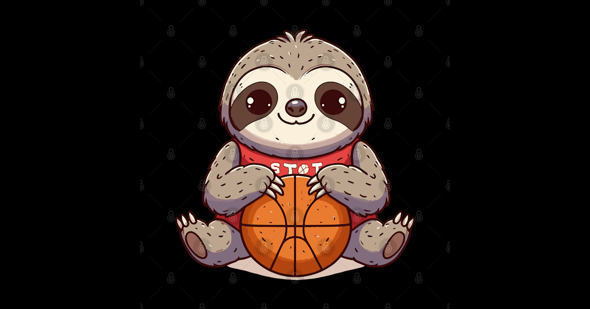 sloth cartoon as a basketball player - Cute Sloth - Sticker | TeePublic