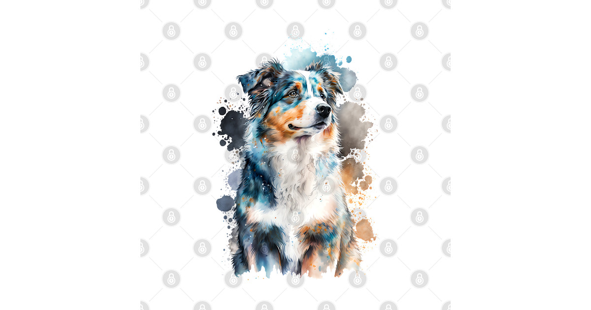 Colorful Australian Shepherd Watercolor Art - Colorful - T-Shirt ...