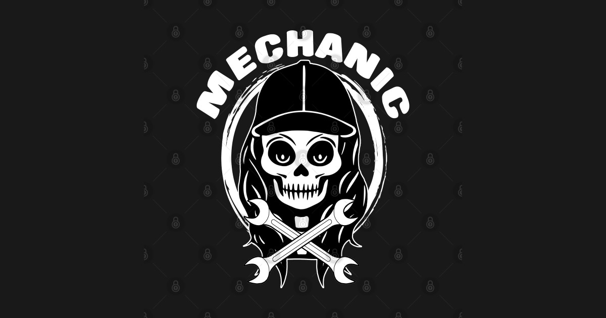 Female Mechanic Skull and Spanners White Logo - Mechanic - T-Shirt ...