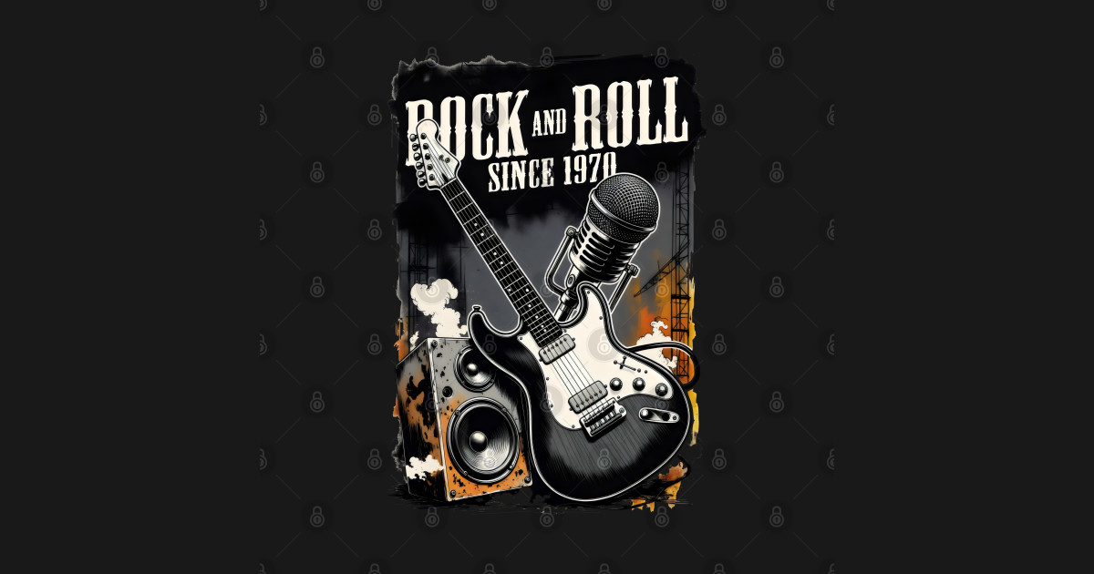 Rock and Roll Since 1970 Vintage Electric Guitar and Microphone Art ...