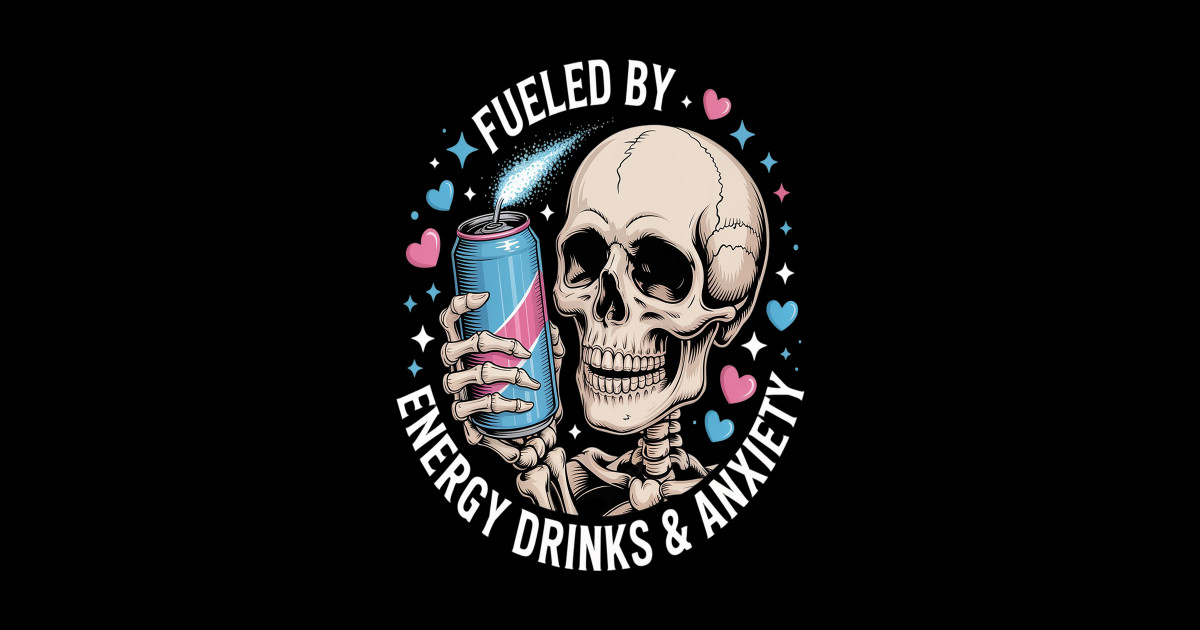 Fueled By Energy Drinks & Anxiety Skull Drink Apparel - Fueled By ...