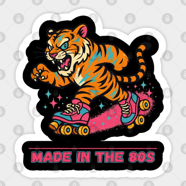 80s Tiger – Retro Roller Skating Energy - 80s - Sticker | TeePublic