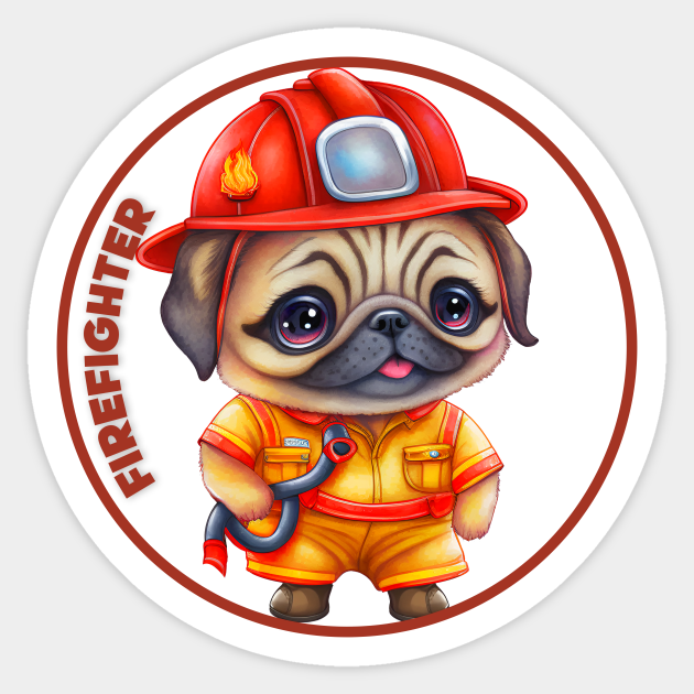 Firefighter pug - Firefighter - Sticker | TeePublic