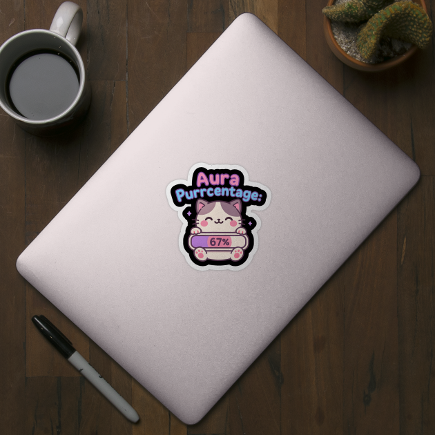67 Cat Aura Energy At Six Seven Gen Z Alpha - Funny Cat Meme - Sticker ...