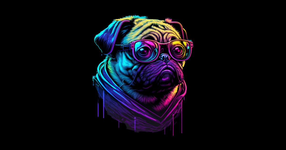 Synthwave/Retrowave neon PUG with Glasses - Pug - Sticker | TeePublic