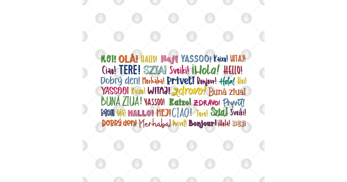 The word Hello in different languages , text in many colors on white ...