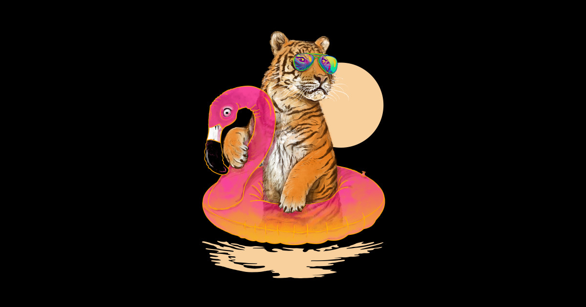 Chillin (Flamingo Tiger) - Tiger - T-Shirt | TeePublic