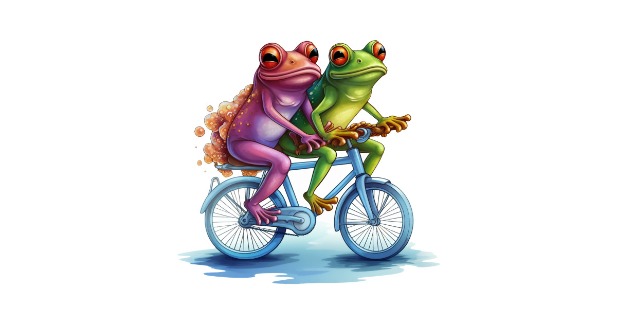 two frogs riding a bicycle - Frogs - T-Shirt | TeePublic