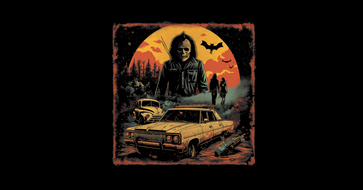 Vintage Halloween Scream Slasher Killer Drawing Painting Haunted House ...