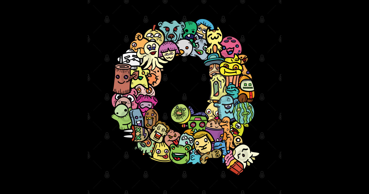 Alphabet Monster Doodle Letter Q Monogram - Monogram Q - Sticker ...