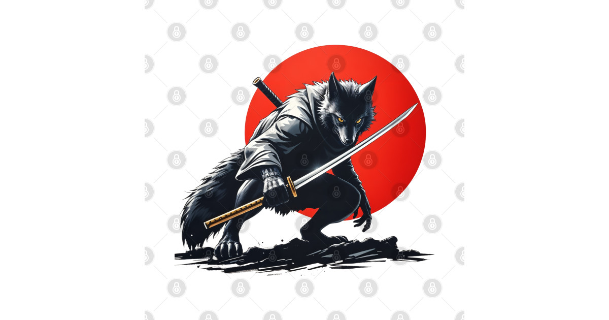 Shadow Wolf Samurai - Intriguing Warrior Pose - Wolf Ninja - T-Shirt ...
