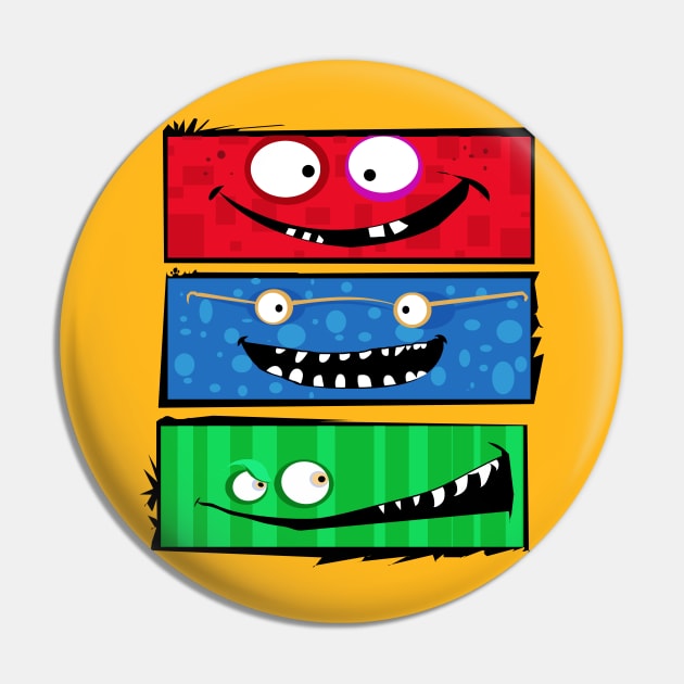 THREE FUNNY FACES - Kids - Pin | TeePublic