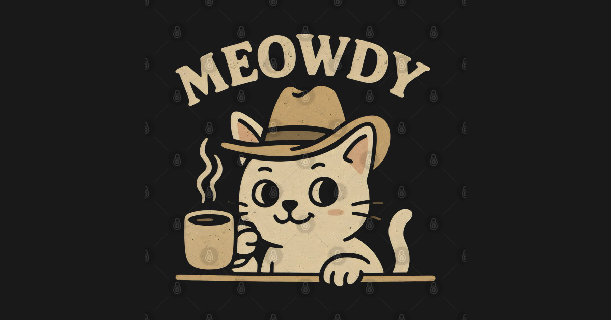 Meowdy Cat Holding Coffee - Meowdy Howdy - T-Shirt | TeePublic