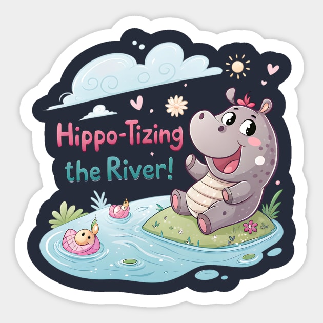 Hippo Tizing the River Hippo in Water - Hippo - Sticker | TeePublic
