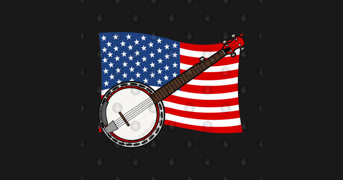4th July Banjo America Rocks USA Flag Banjoist - 4th July Banjo ...