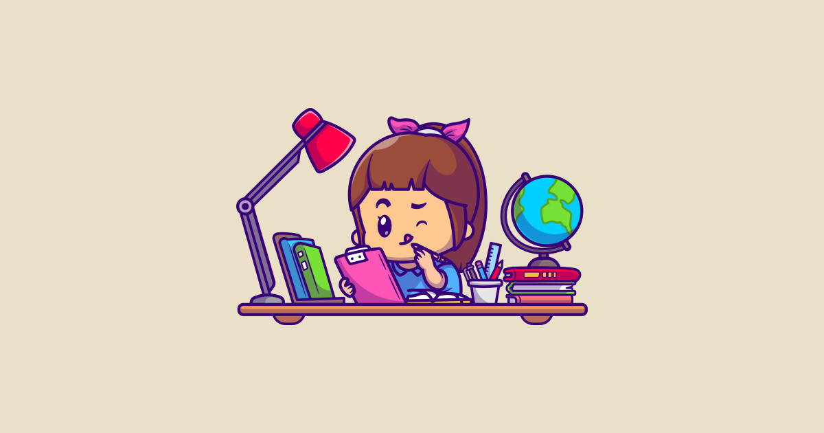 Cute Girl Study With Books Cartoon - Cute Girl Study With Books Cartoon ...
