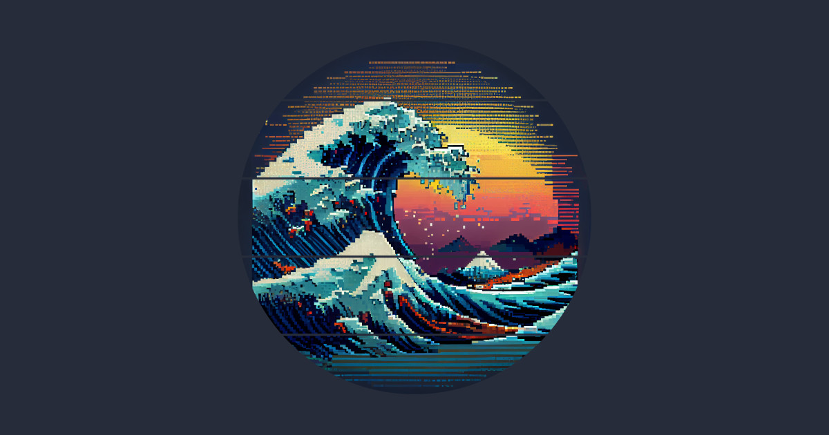 Pixelated 80s Great Wave - The Great Wave - T-Shirt | TeePublic