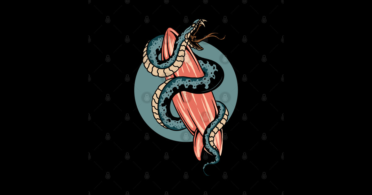 snake surfing tattoo - Tattoo - Sticker | TeePublic