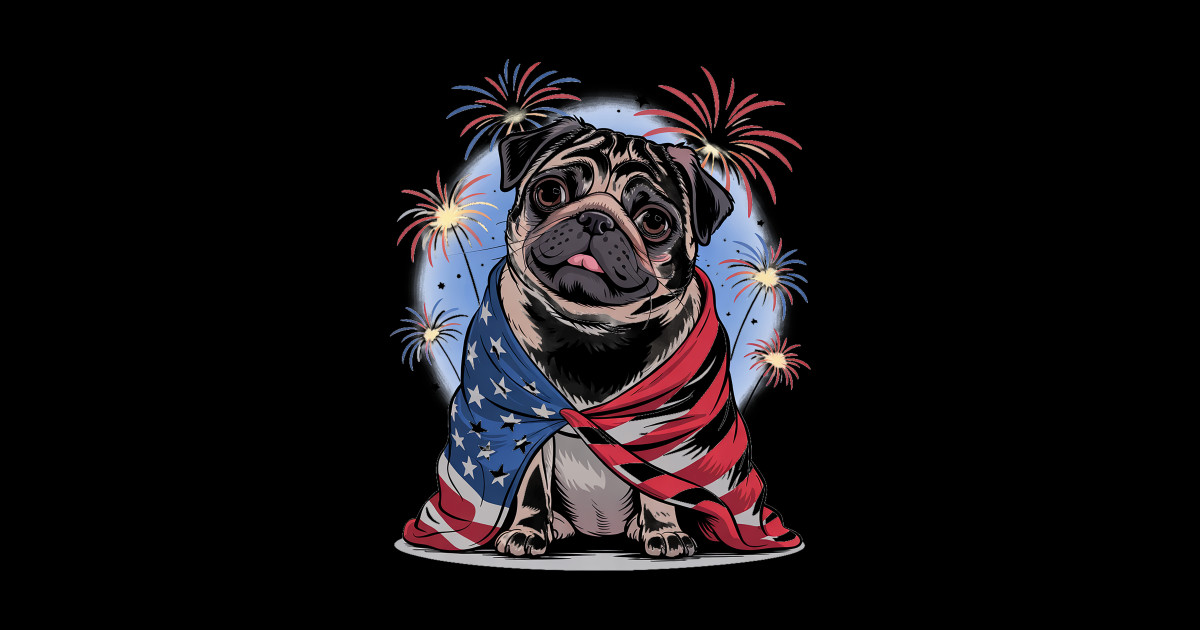 Happy 4th Of July Pug Wearing American Flag Pride - 4th Of July ...