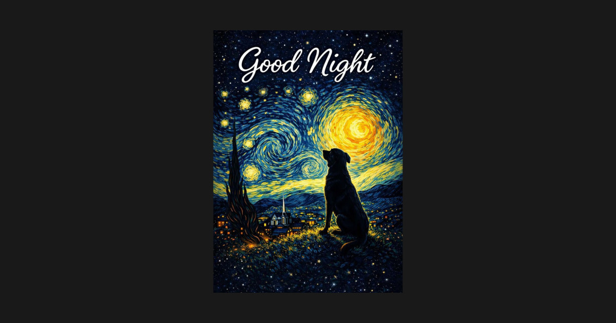 Good Night Dog Under Starry Sky | Dreamy Night Art Illustration - Good ...
