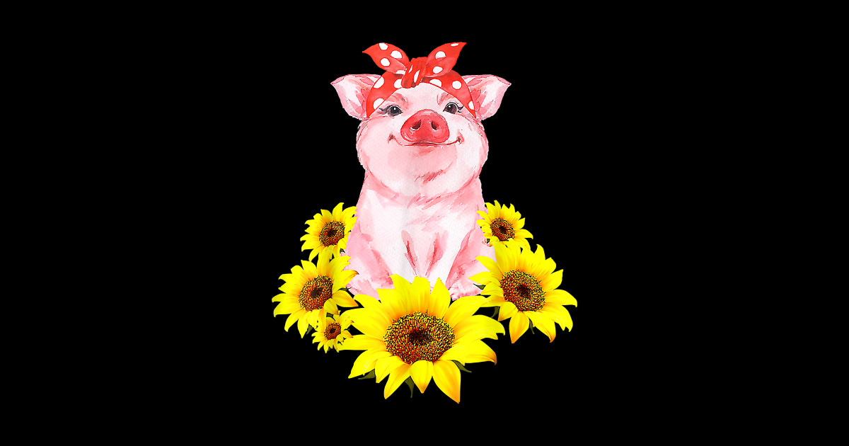 Cute Piggy With Sunflower Tiny Pig With Bandana - Cute Piggy With ...