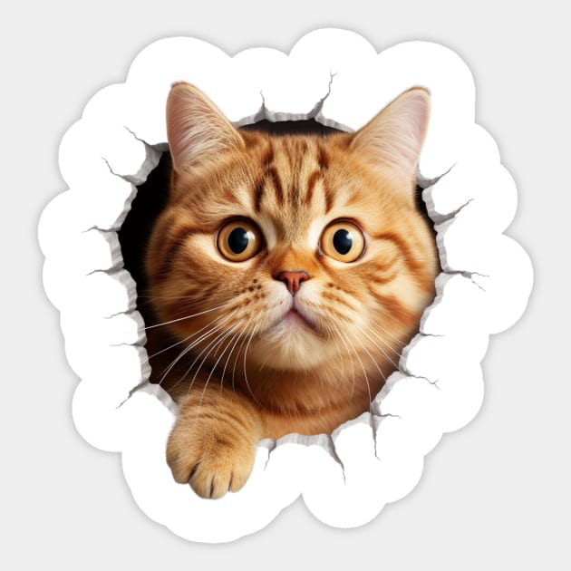 Cat cracked wall - Cat - Sticker | TeePublic