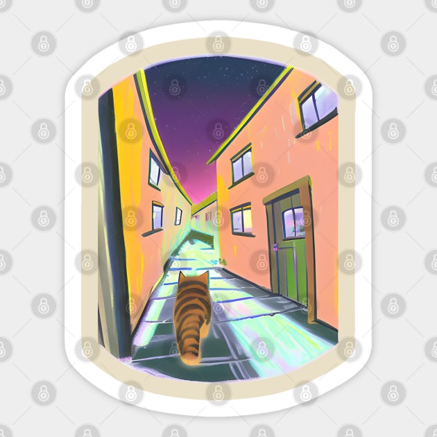 Cat Walking Down An Alley - Cat - Sticker | TeePublic
