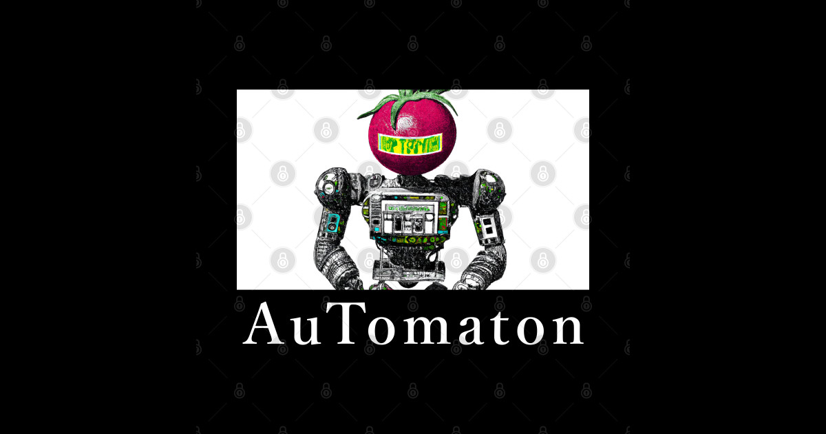 "AuTomaton" Tomato Robot Pun Brutalism - Automaton - Sticker | TeePublic