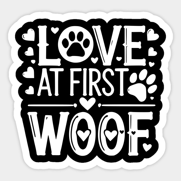 Love at First Woof - Love At First Woof - Sticker | TeePublic
