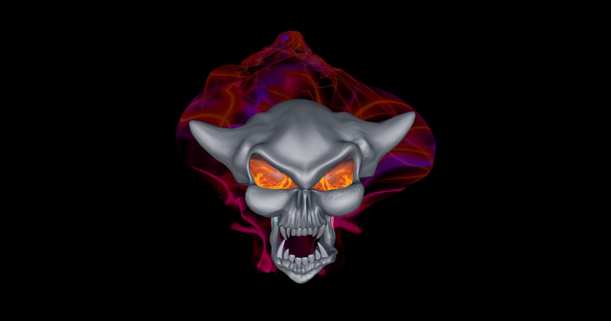 Flaming Demon Skull - Flaming Demon Skull - Sticker | TeePublic