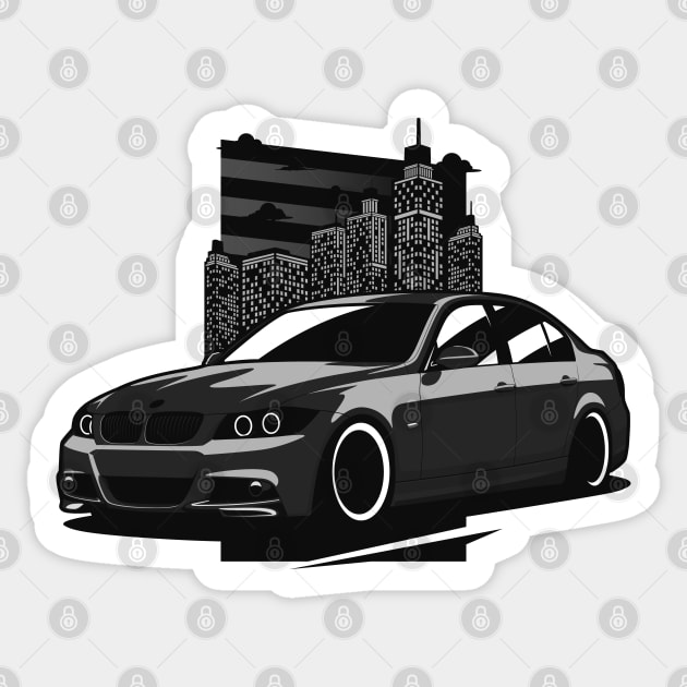 Black E90 Sedan City Skyline - E90 - Sticker | TeePublic