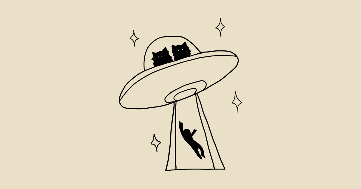 cat alien abduction line art - Cat Lover Gift - T-Shirt | TeePublic