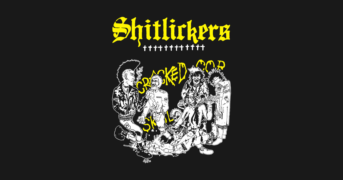 Yellow Typography With Punk Silhouette - Shitlickers - T-Shirt | TeePublic