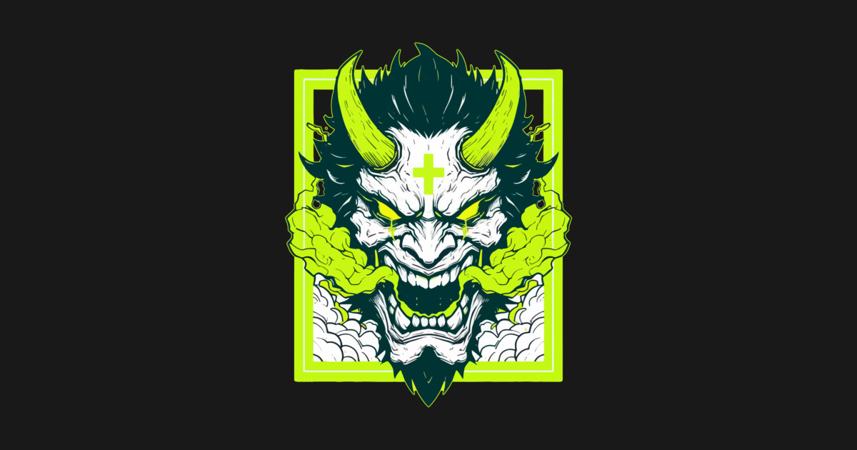 Oni Yokai Hannya Ogre Green Neon - Oni Yokai Hannya Ogre Green Neon - T ...