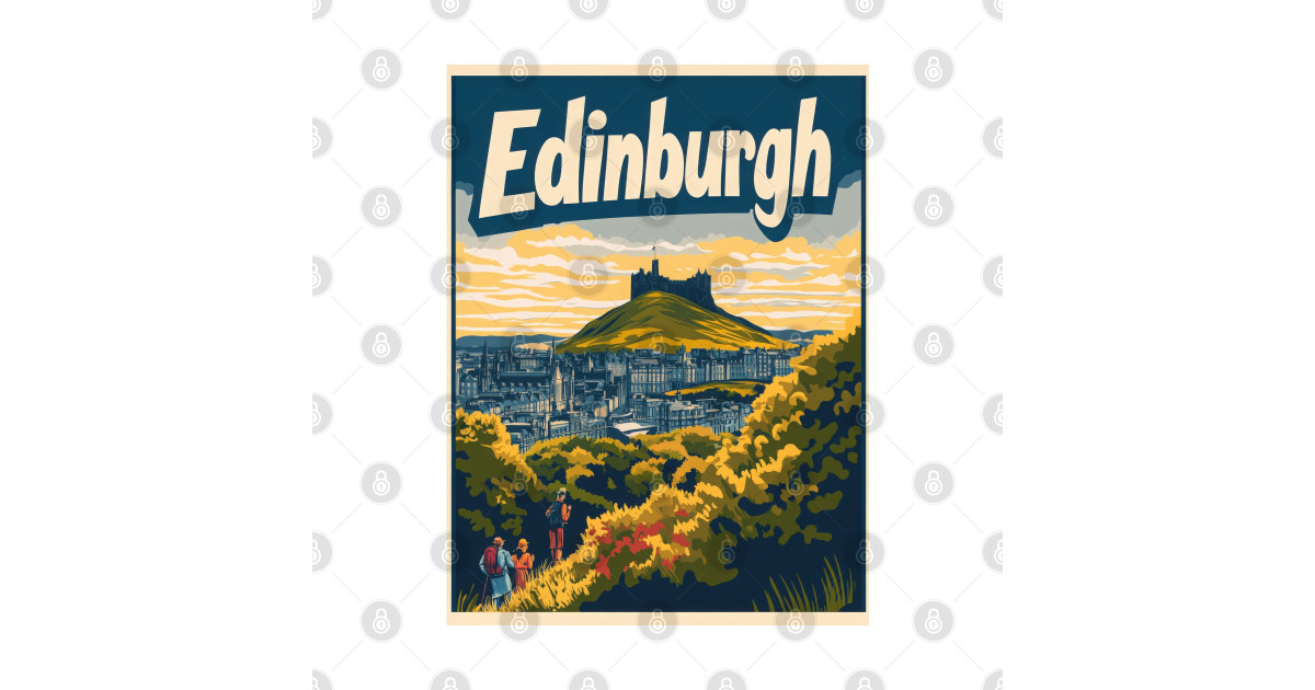 This vintage travel poster showcases the picturesque views of Edinburgh ...