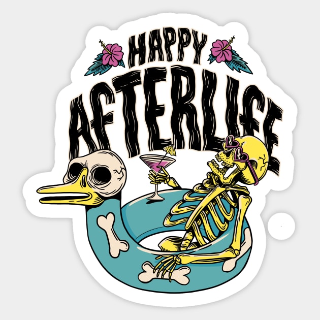 Happy Afterlife Pool Life Skeleton Summer Vibes - Summer - Sticker ...