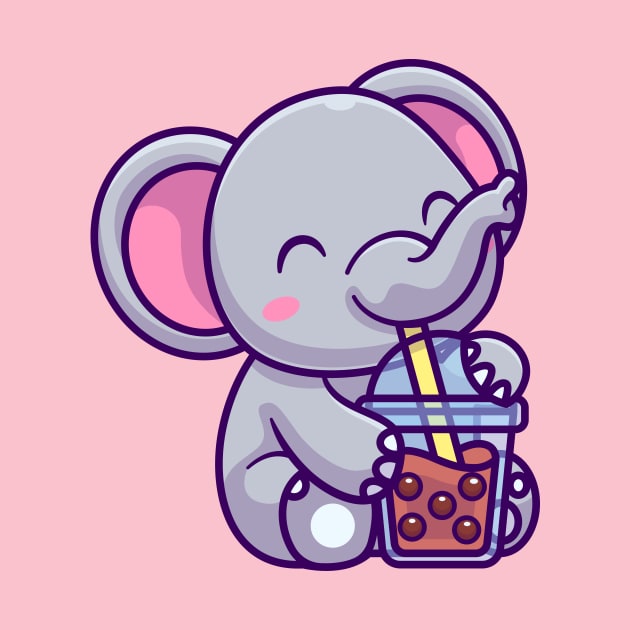 Cute Elephant Drink Boba Milk Tea Cartoon - Cute Elephant Drink Boba ...