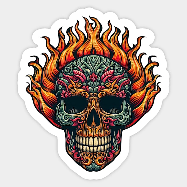 Skull fire tattoo - Skull Fire - Sticker | TeePublic