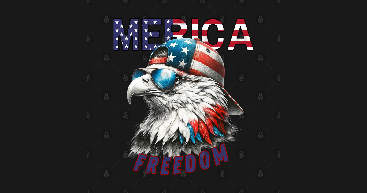 Merica Freedom w American Bald Eagle in baseball cap - American Eagle - T-Shirt | TeePublic