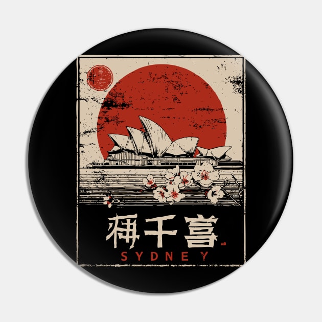 Sydney Opera House Red Sun Japanese Poster - Sydney - Pin | TeePublic