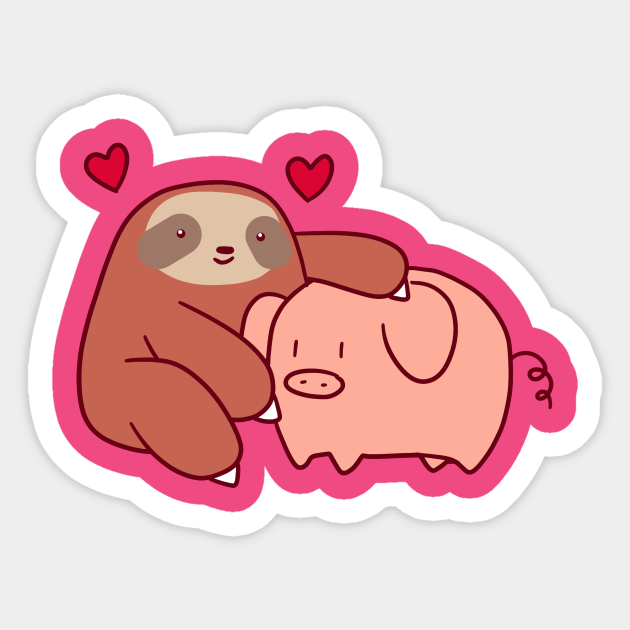 Sloth Loves Pig - Pig - Sticker | TeePublic