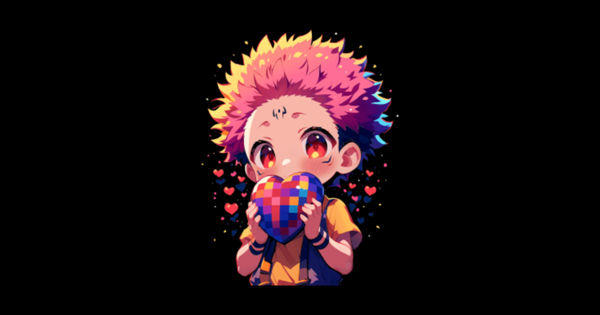 Chibi Yuji Itadori Holding Heart - Yuji Itadori - Sticker | TeePublic