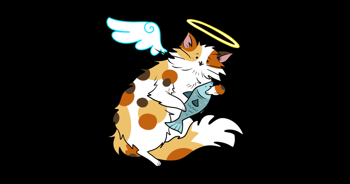 Fluffy Calico Cat Angel - Angel Cat - Pin | TeePublic